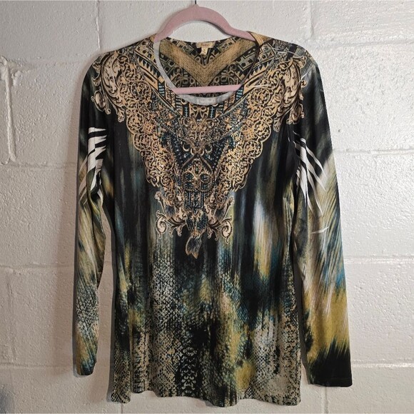 Reba | Tops | Reba Y2k Rhinestone Embellished Long Sleeve | Poshmark